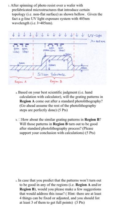 Solved 1. After spinning of photo resist over a wafer with | Chegg.com