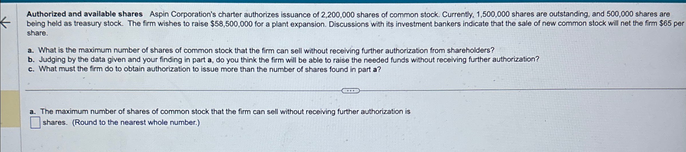 Authorized and available shares Aspin Corporation's | Chegg.com