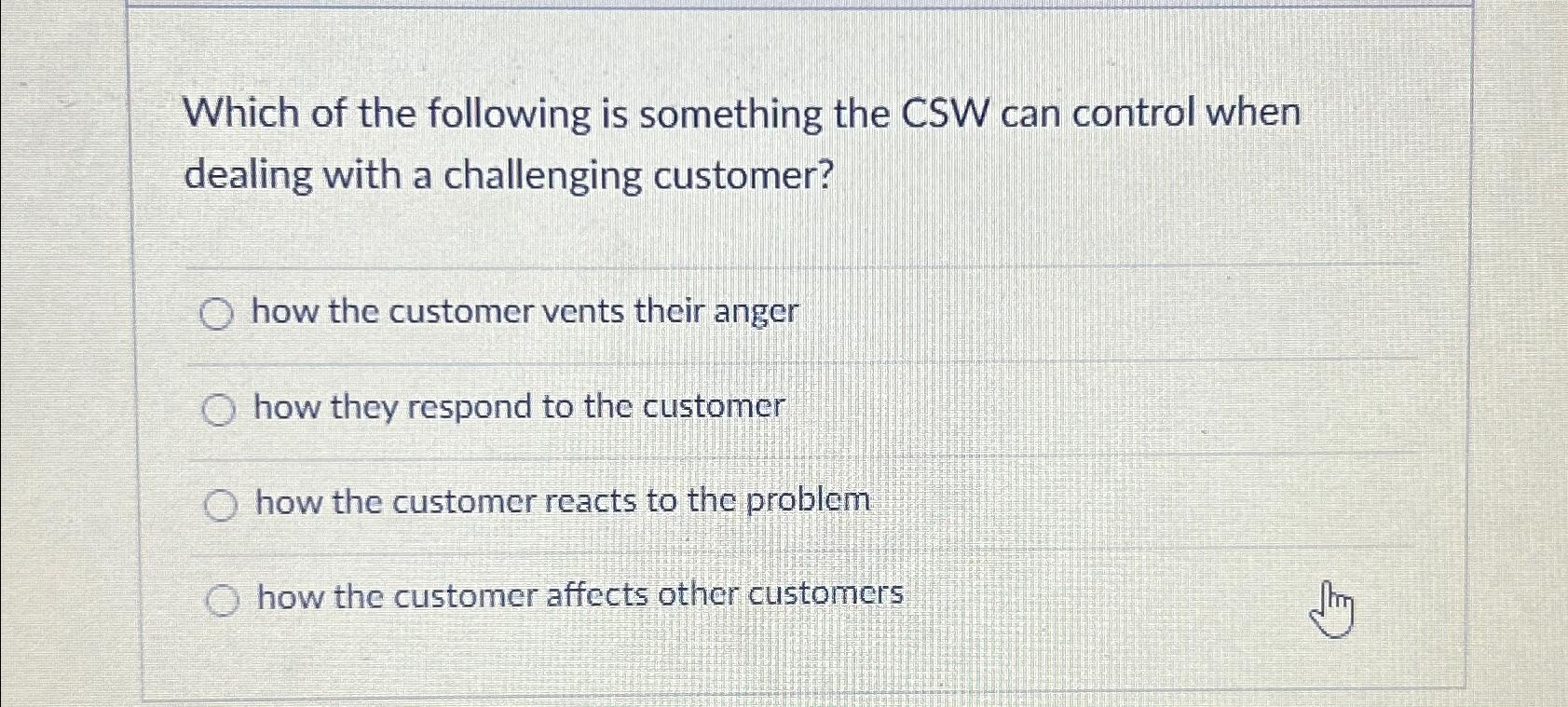 Solved Which of the following is something the CSW can | Chegg.com