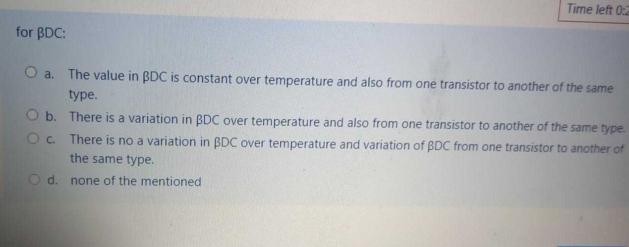 Solved Time left 0:2 for BDC: a. The value in BDC is | Chegg.com