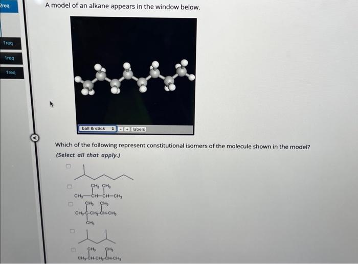 Solved A model of an alkane appears in the window below. | Chegg.com