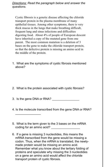 Solved Directions: Read the paragraph below and answer the | Chegg.com
