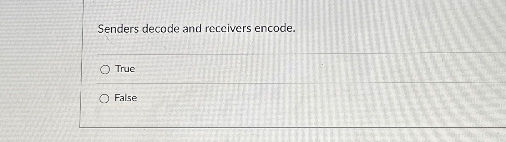 Solved Senders decode and receivers encode.TrueFalse | Chegg.com