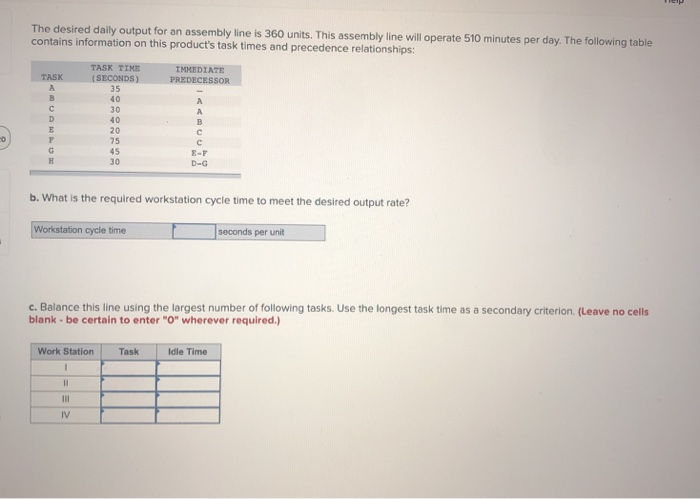 Solved The desired daily output for an assembly line is 360 | Chegg.com