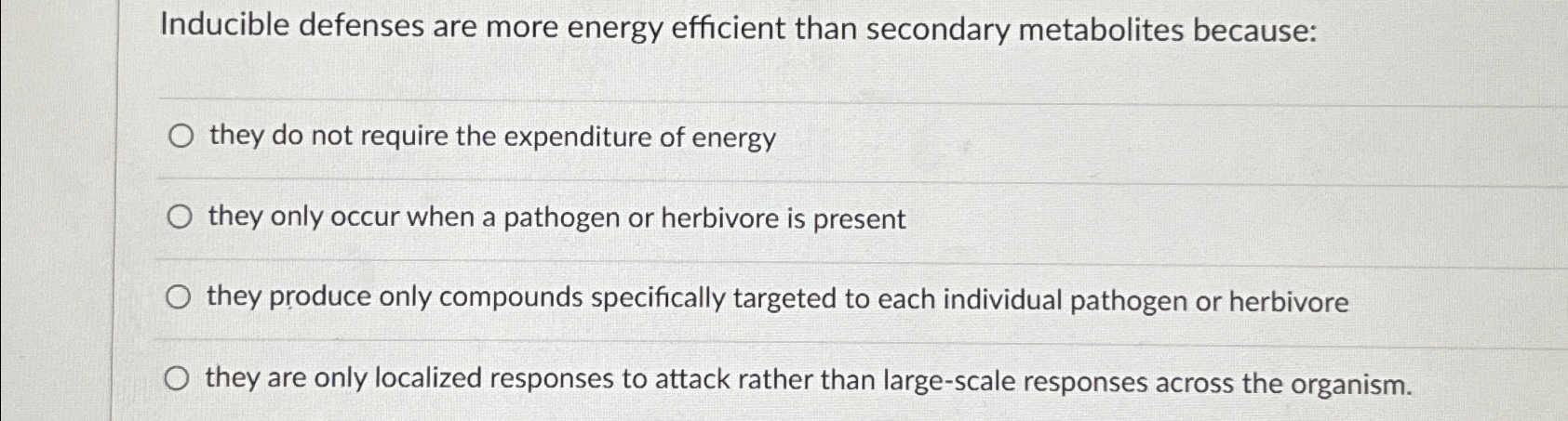 Solved Inducible defenses are more energy efficient than | Chegg.com