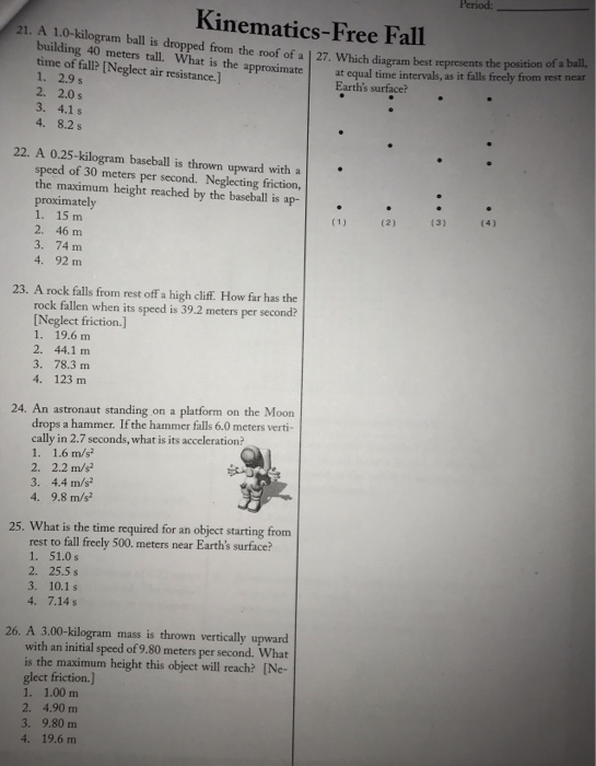 Solved Period: Kinematics-Free Fall am best represents the | Chegg.com