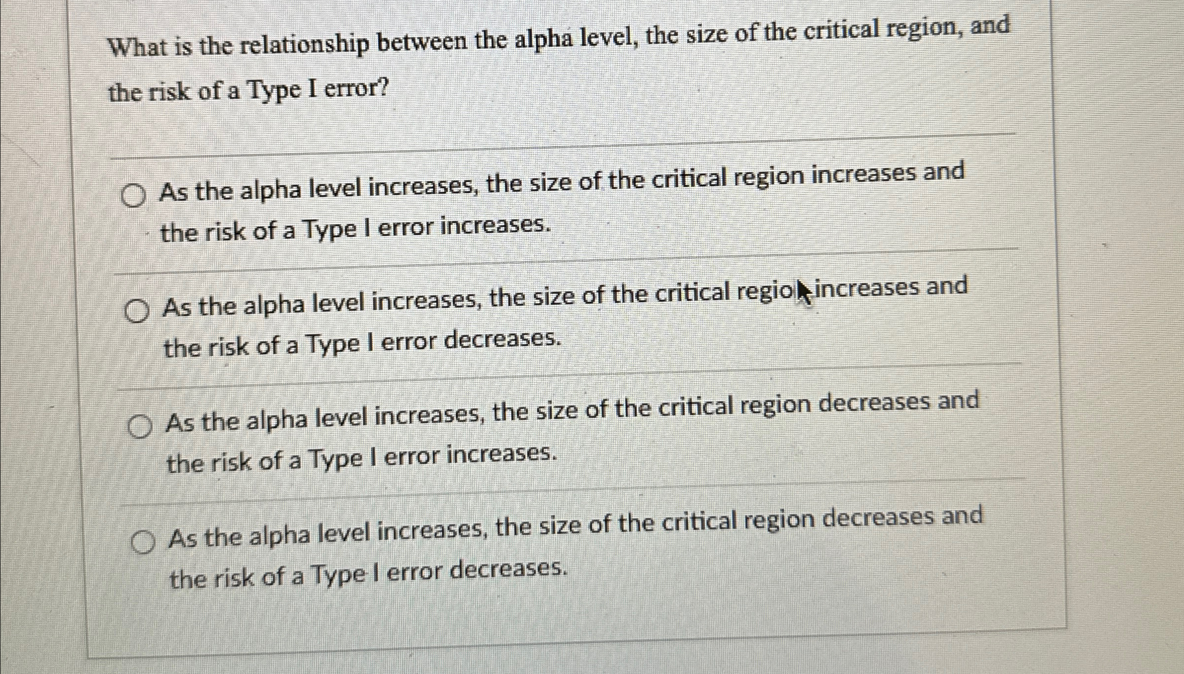 Solved What is the relationship between the alpha level, the | Chegg.com