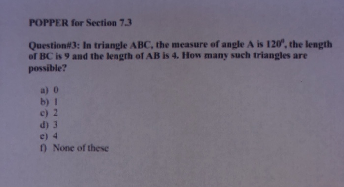 Solved POPPER for Section 7.3 Question#3: In triangle ABC, | Chegg.com