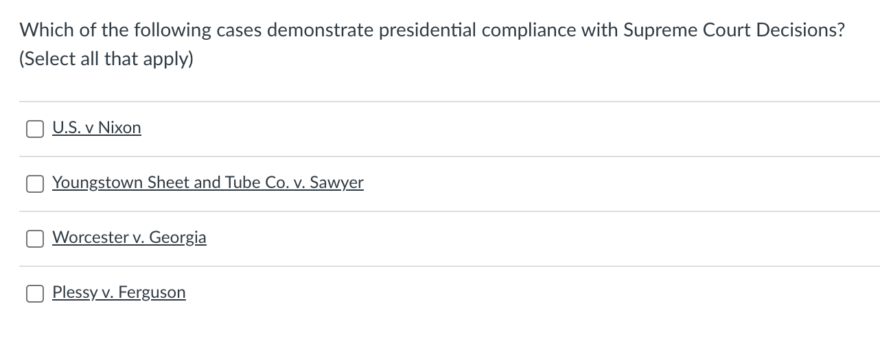 Solved Which of the following cases demonstrate presidential | Chegg.com
