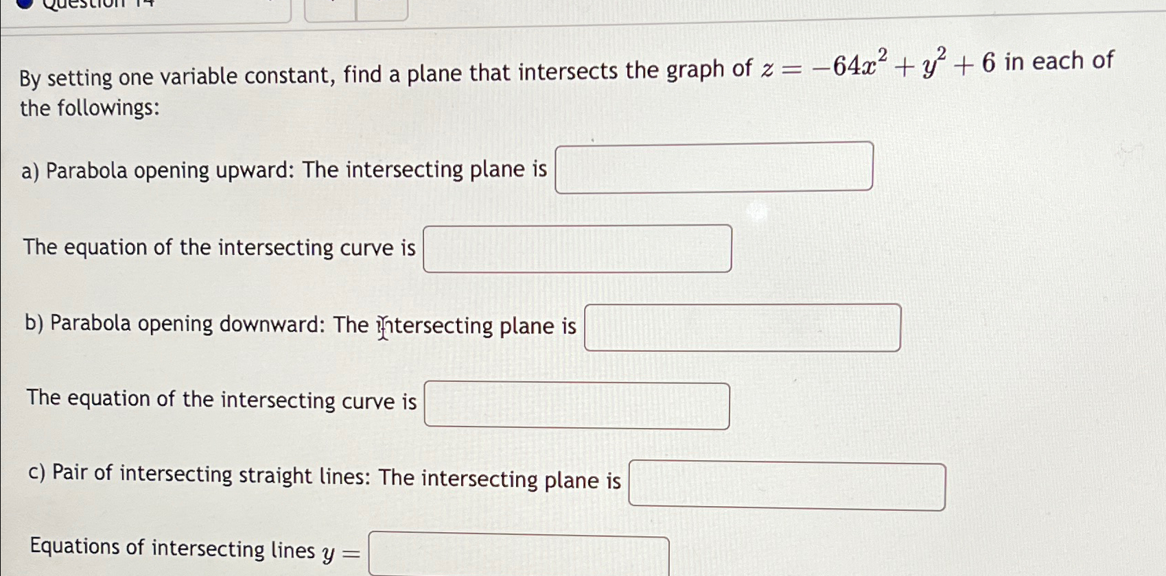 Solved By setting one variable constant, find a plane that | Chegg.com