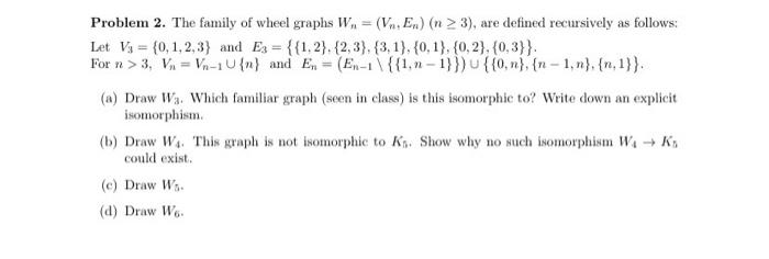 Solved Problem 2. The family of wheel graphs Wn = (Vn, En) | Chegg.com