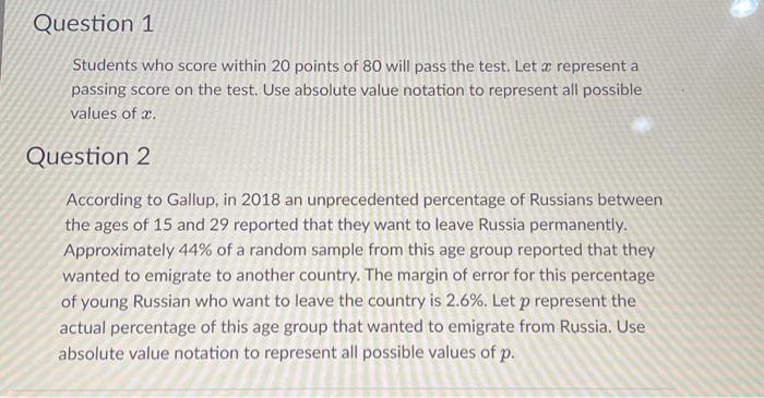 Solved Students who score within 20 points of 80 will pass | Chegg.com