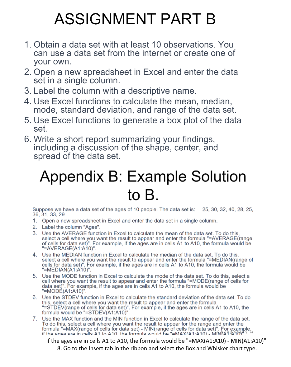 Solved ASSIGNMENT PART BObtain a data set with at least 10 | Chegg.com