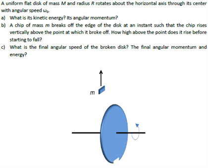 Solved A uniform flat disk of mass M and radius R rotates | Chegg.com