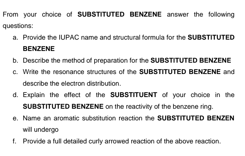Solved From your choice of SUBSTITUTED BENZENE answer the | Chegg.com