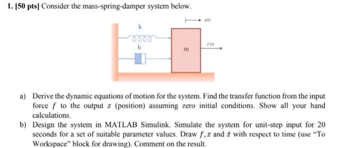 Solved 1. [50pts] Consider the mass-spring-damper system | Chegg.com