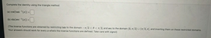 Solved Complete the identity using the triangle | Chegg.com