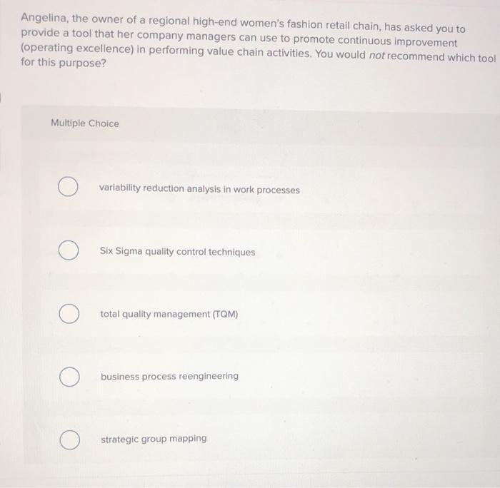 Solved Angelina, the owner of a regional high-end women's | Chegg.com
