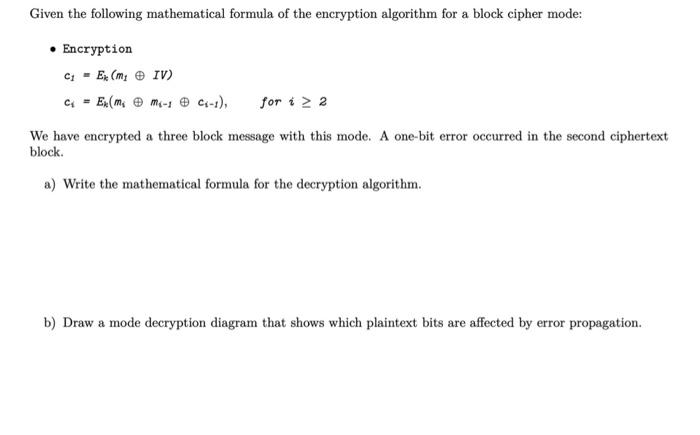 Solved Given the following mathematical formula of the | Chegg.com