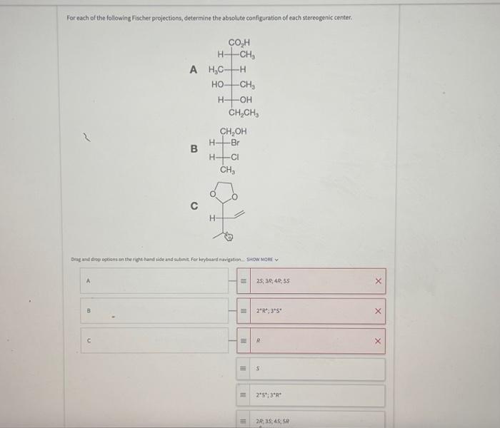 Solved For each of the following Fischer projections, | Chegg.com