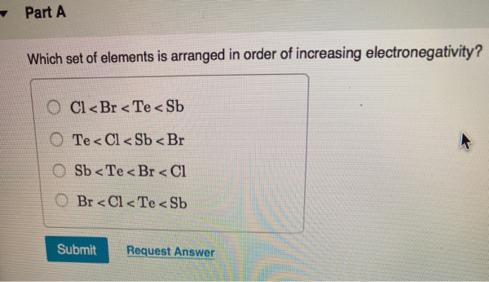 Solved Part A Which set of elements is arranged in order of | Chegg.com