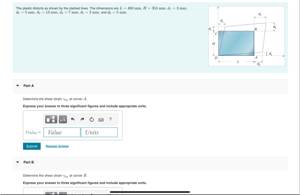 Solved The plastic distorts as shown by the dashed lines. | Chegg.com
