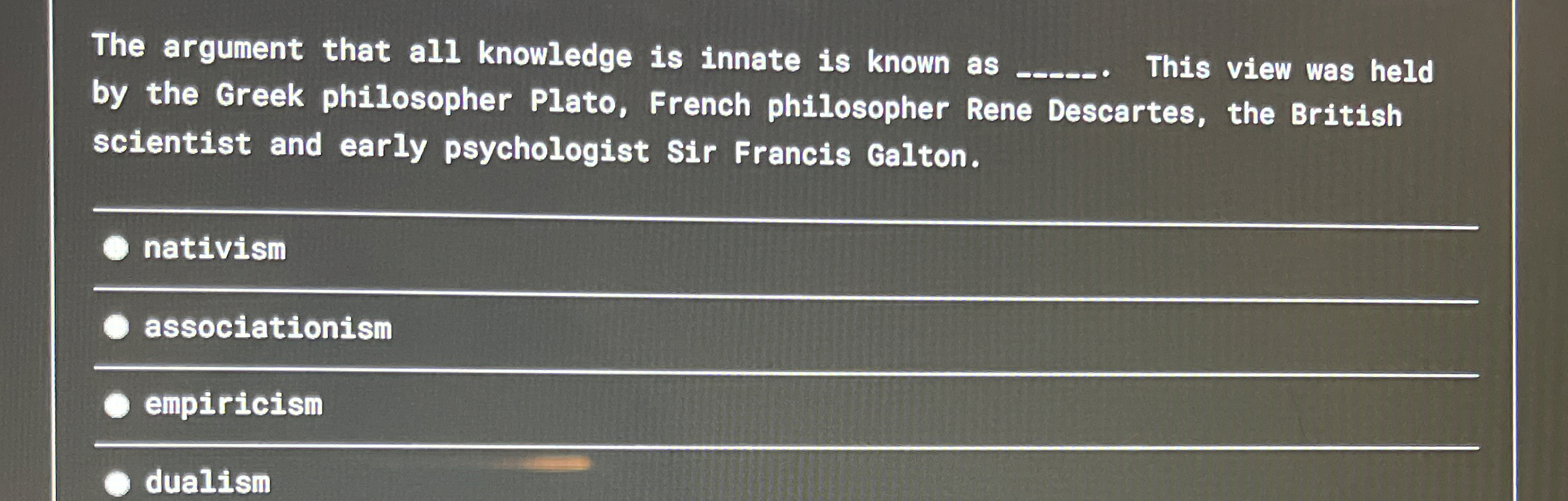 Solved The argument that all knowledge is innate is known as | Chegg.com