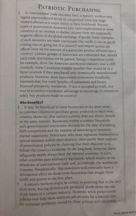 Solved PATRIOTIC PURCHASING 1 As international trade becomes | Chegg.com