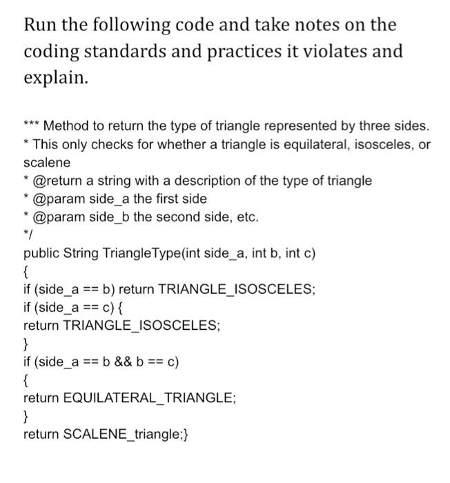 Solved *** Method to return the type of triangle represented | Chegg.com