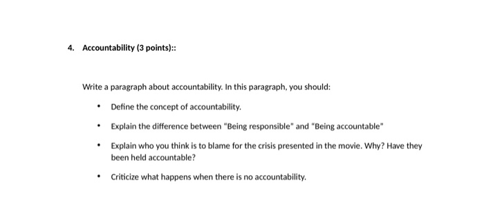 Solved 4. Accountability (3 points):: Write a paragraph | Chegg.com