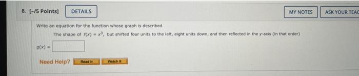 Solved 8. [-/5 Points] DETAILS MY NOTES ASK YOUR TEAC Write | Chegg.com