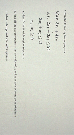 Solved Given the following linear | Chegg.com