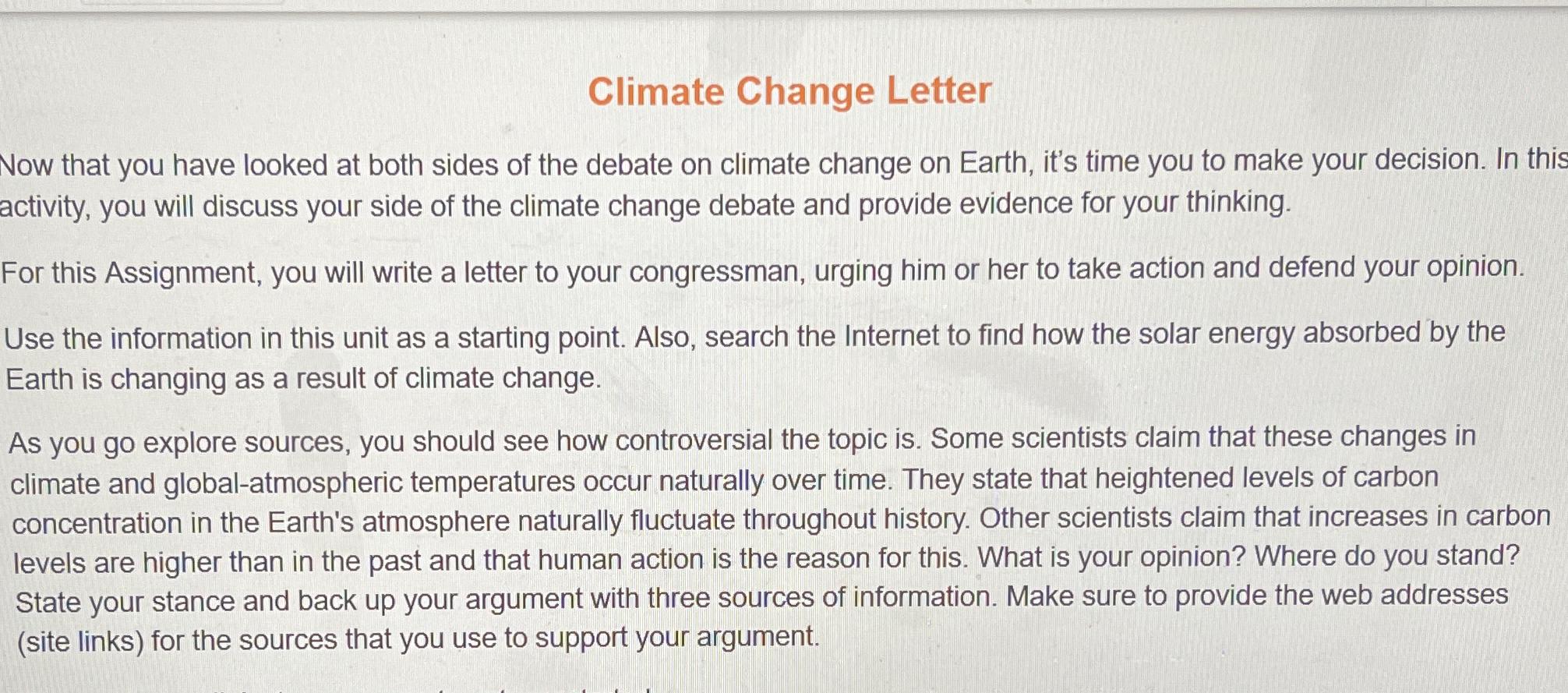 Solved Climate Change LetterNow that you have looked at both | Chegg.com