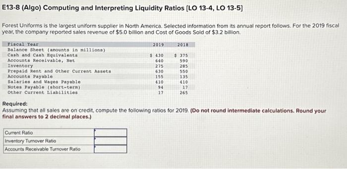 Solved E13-8 (Algo) Computing and Interpreting Liquidity | Chegg.com