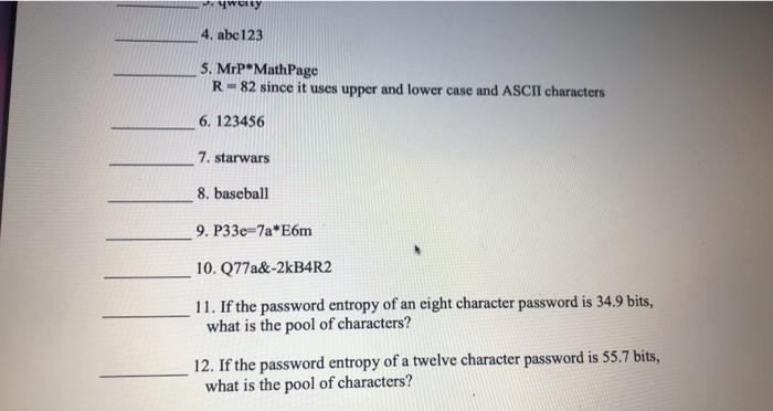 Solved Part 1: Password entropy is a measurement of how | Chegg.com