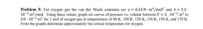 Solved Problem 5: For oxygen gas the van der Waals constants | Chegg.com
