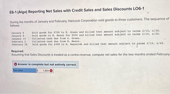 Solved E6-1 (Algo) Reporting Net Sales with Credit Sales and | Chegg.com