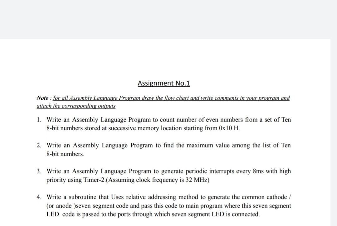 Solved Assignment No.1 Note: for all Assembly Language | Chegg.com