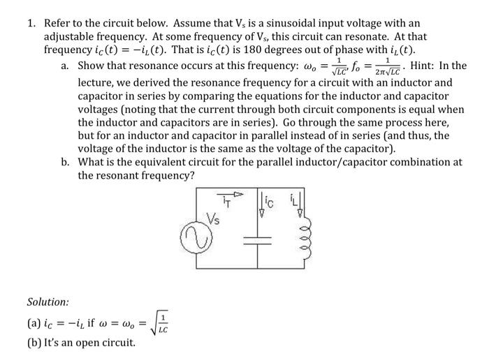Solved 1. Refer to the circuit below. Assume that Vs is a | Chegg.com