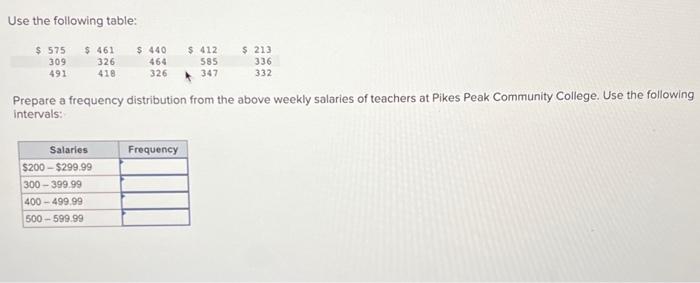 Use the following table: Prepare a frequency | Chegg.com