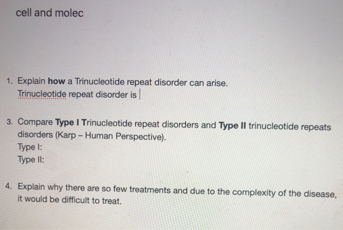Solved cell and molec 1. Explain how a Trinucleotide repeat | Chegg.com