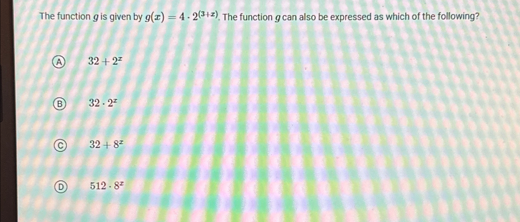 Solved The function g ﻿is given by g(x)=4*2(3+x). ﻿The | Chegg.com