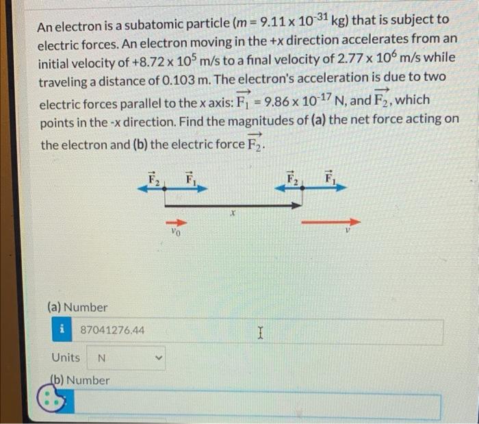 Solved An electron is a subatomic particle (m=9.11×10−31 kg) | Chegg.com