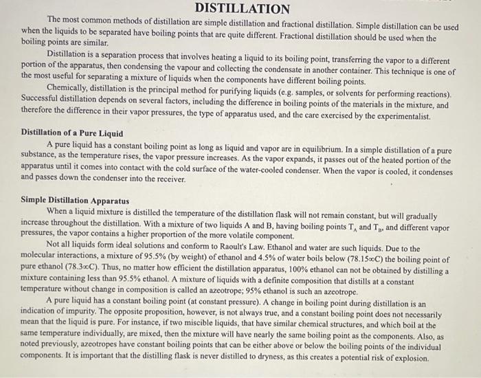 Solved DISTILLATION The most common methods of distillation | Chegg.com