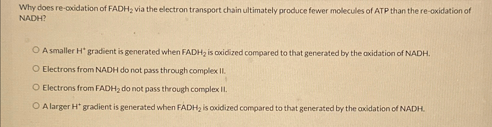 Solved Why does re-oxidation of FADH2 ﻿via the electron | Chegg.com