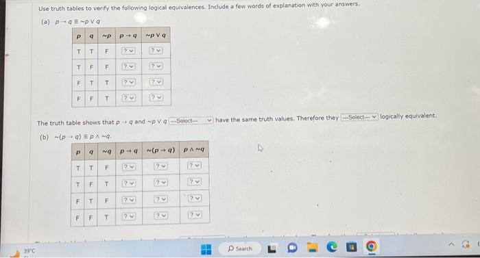 Solved Use truth tables to verify the following logical | Chegg.com