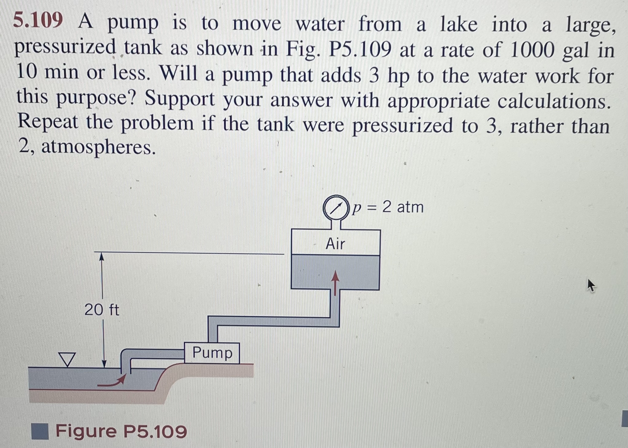 Solved 5.109 ﻿A pump is to move water from a lake into a | Chegg.com