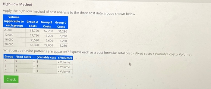 Solved High-Low Method Apply the high-low method of cost | Chegg.com