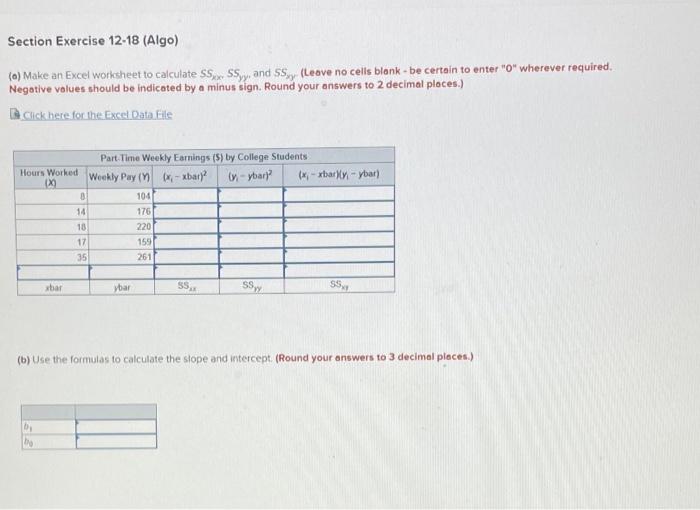 Solved Section Exercise 12-18 (Algo) (6) Make an Excel | Chegg.com