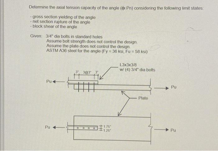 Solved Determine the axial tension capacity of the angle ( | Chegg.com